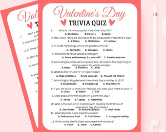 Valentines Day Trivia Game, Printable, Valentine Day Party Game for ...
