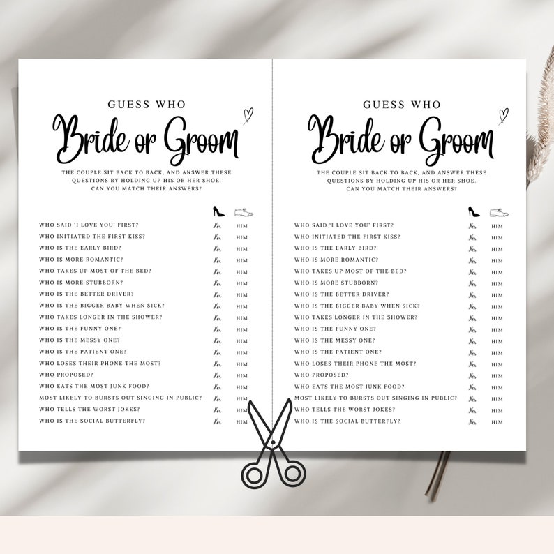 Guess Who Bride or Groom Game for Bridal Shower, Bride or Groom ...