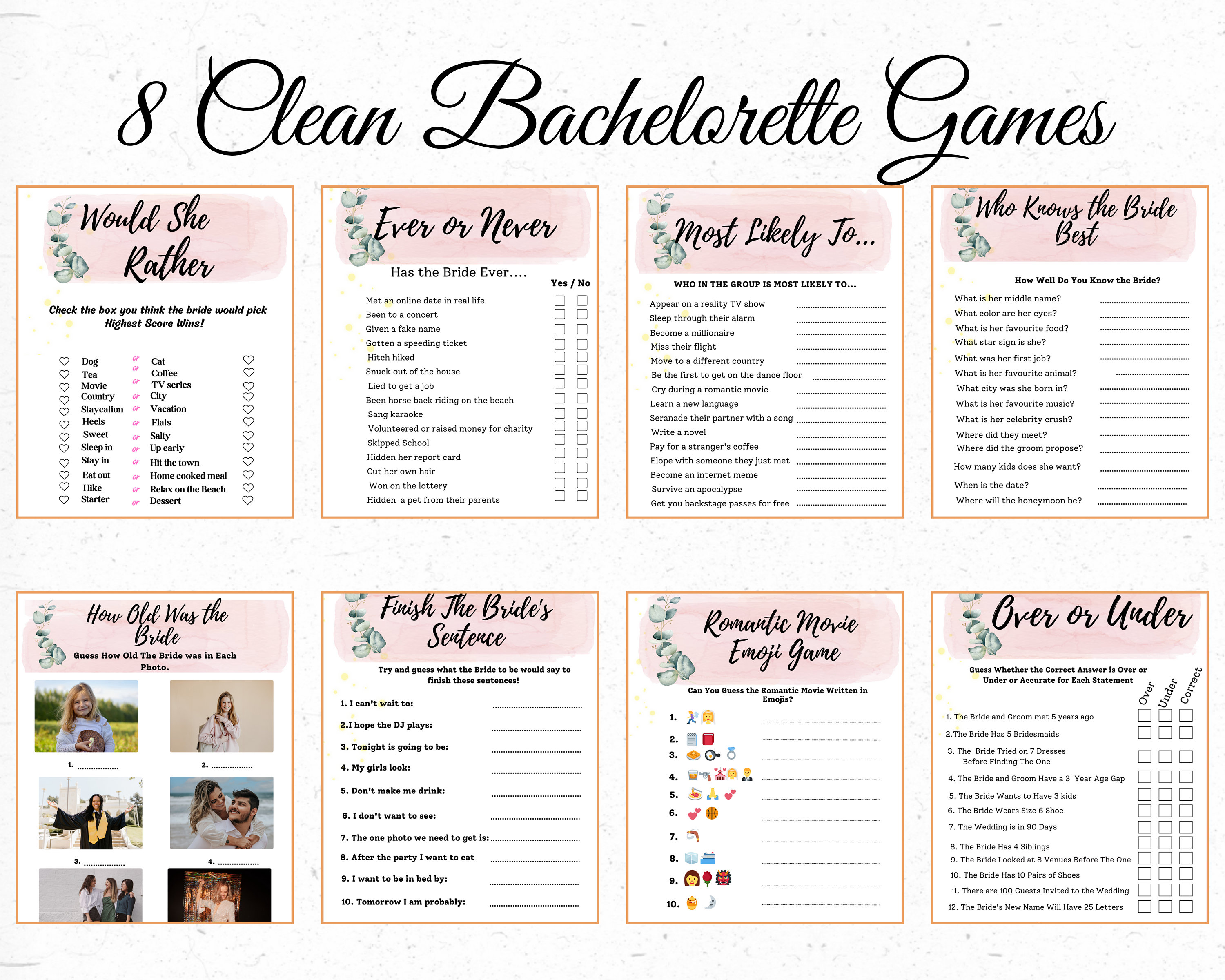 8 Clean Bachelorette Party Games 8 Clean Hen Party Games Printable