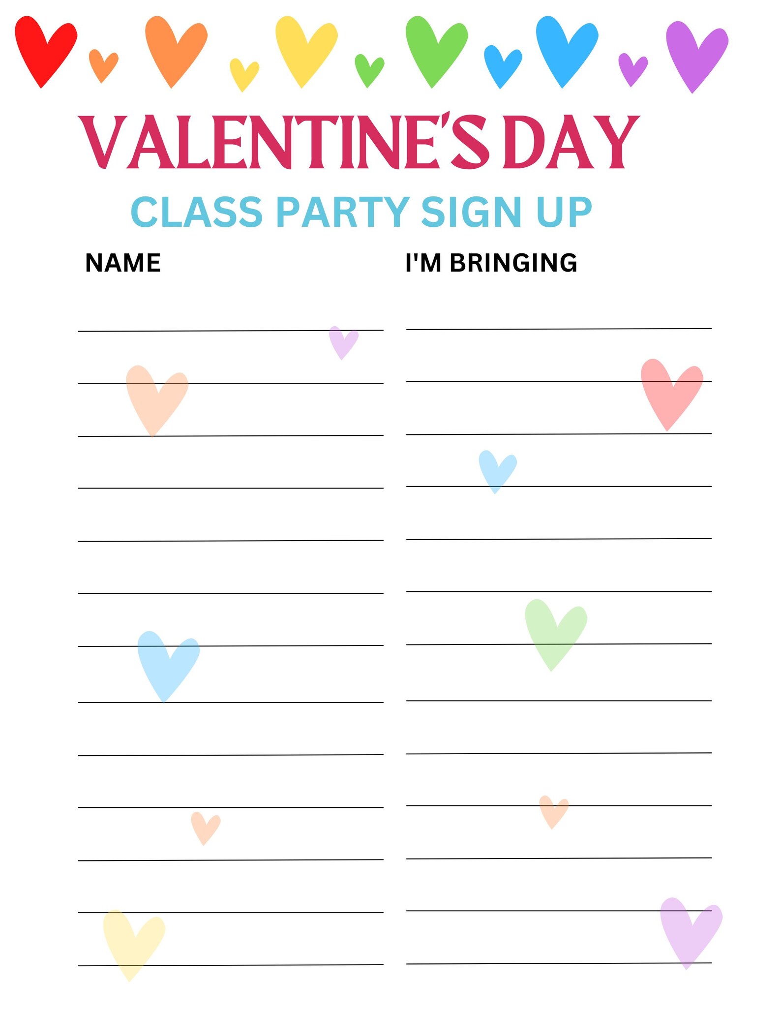 Printable Valentine's Day Party Sign up Sheet, Class Valentine's Day ...