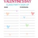 Printable Valentine's Day Party Sign up Sheet, Class Valentine's Day ...