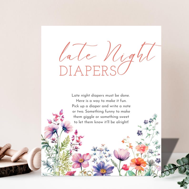 Wildflower Late Night Diaper Sign, Pink Diaper Thoughts Signs, Floral ...