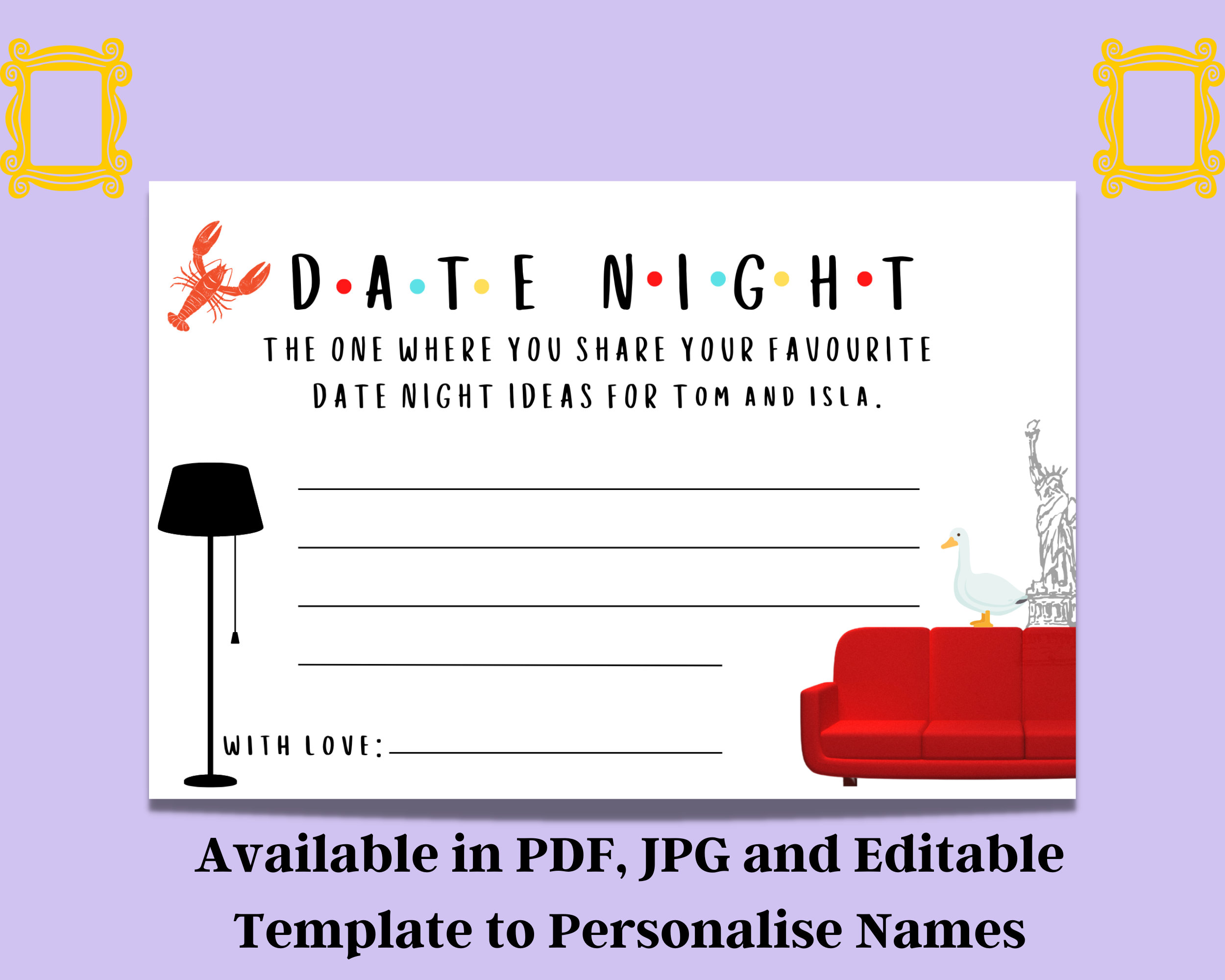 Editable Template Instant Download| Date Night Advice Card, Bridal ...