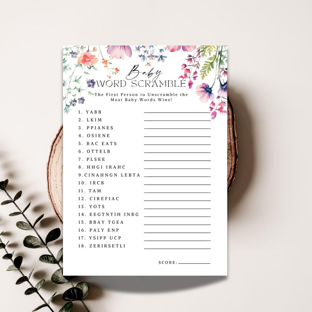 Wild Flower Baby Word Scramble Game , Floral Baby Shower Game, Print at ...