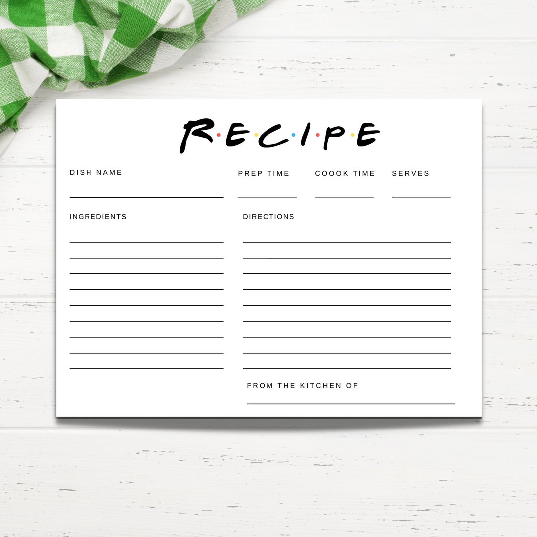 Friends Recipe, Printable Recipe Card, Friends Bridal Party Recipe ...