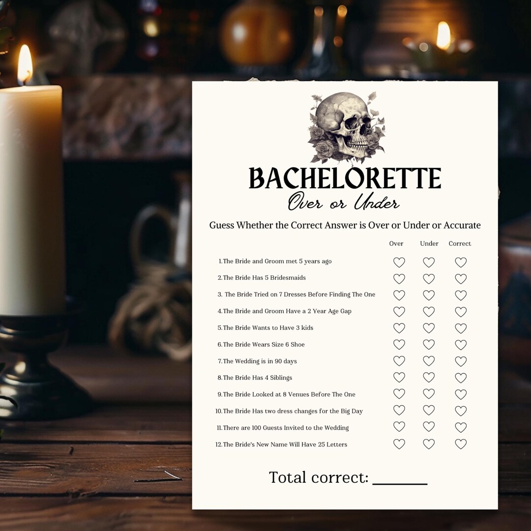 Skull Bachelorette Game Over or Under, Halloween Bachelorette Game ...
