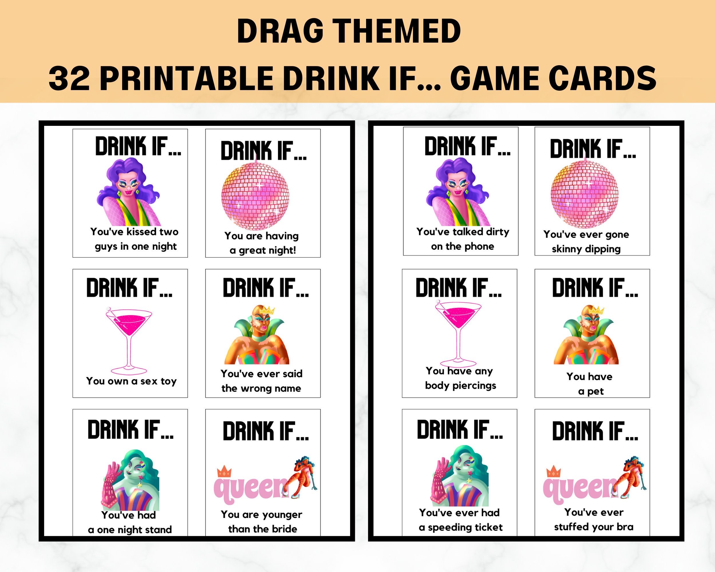 Drag Themed Bachelorette Party Game, Drink If Game, Hen Do Weekend ...