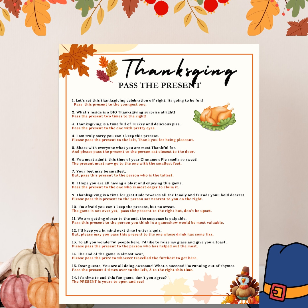 Thanksgiving Party Game, Thanksgiving Pass the Present Game ...