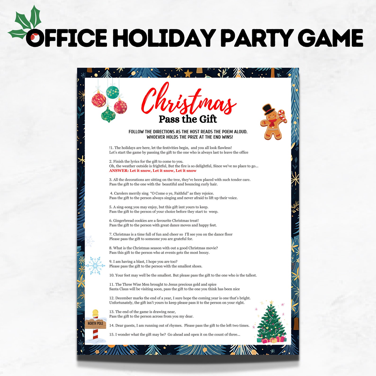 Office Holiday Party Game, Christmas Pass the Gift Game Printable, Office Christmas Party Game ...