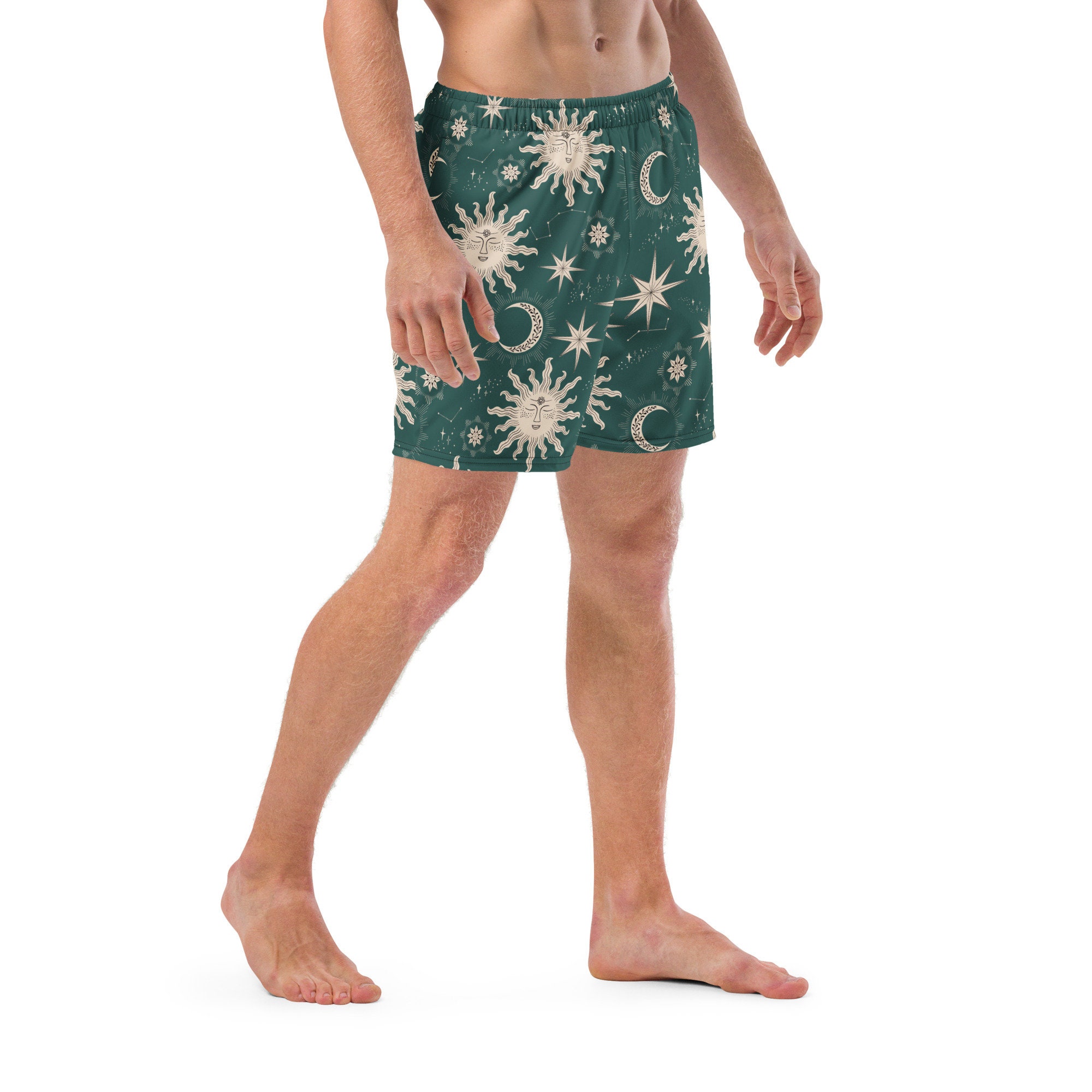 Celestial Green Men's Swim Trunks Shorts Trendy Dark Green Beige Colour ...
