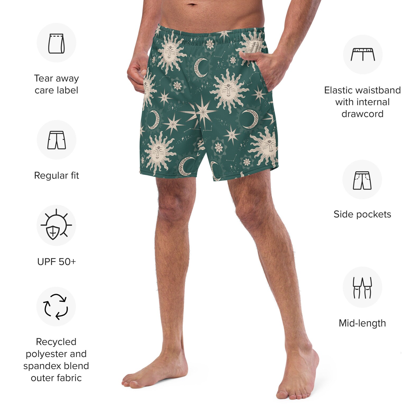 Celestial Green Men's Swim Trunks Shorts Trendy Dark Green Beige Colour ...