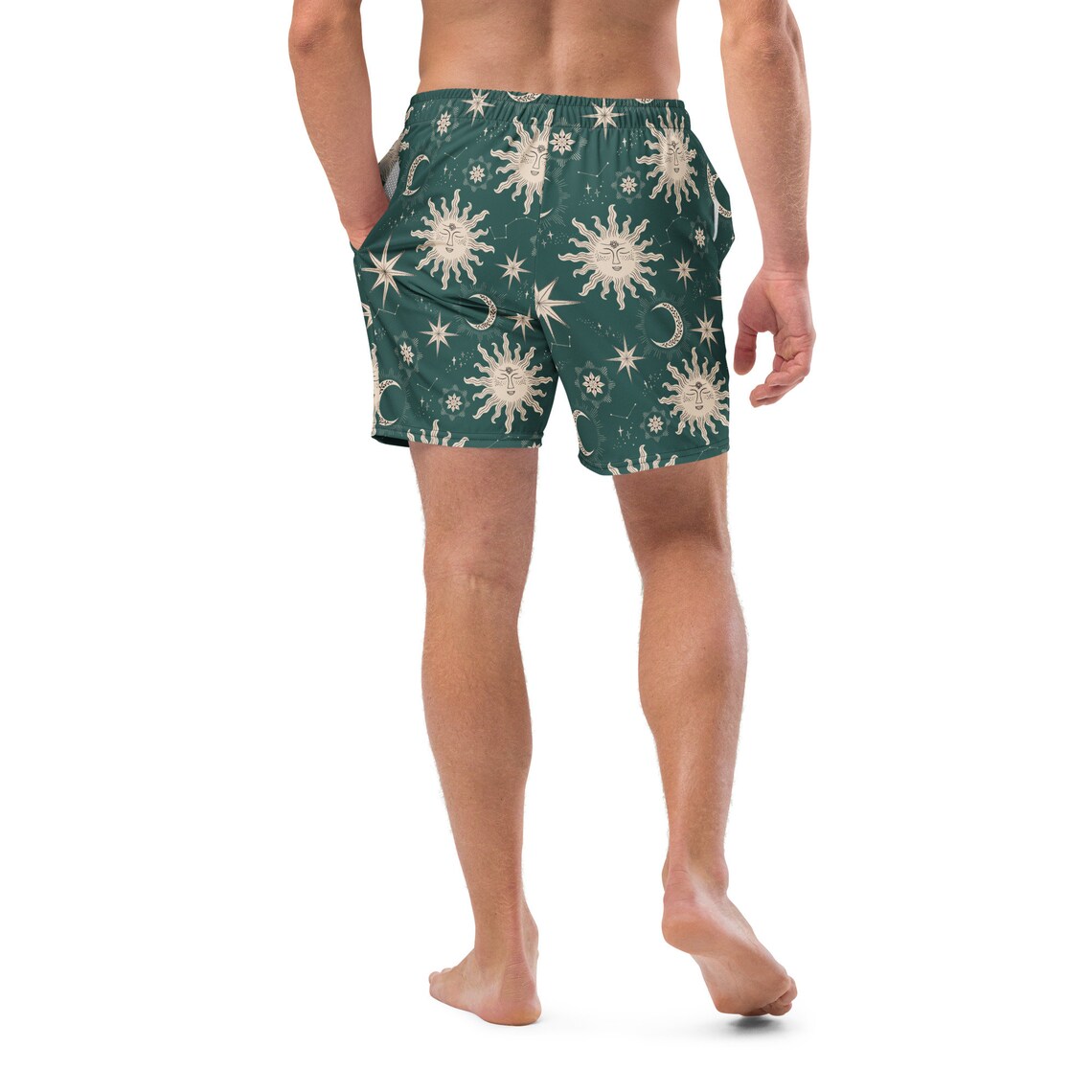 Celestial Green Men's Swim Trunks Shorts Trendy Dark Green Beige Colour ...
