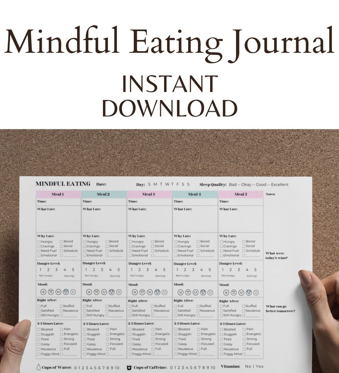 Simple Mindful Eating Journal, PDF Download, Mindfulness, Meal Planning ...