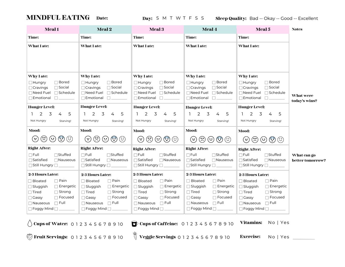 Simple Mindful Eating Journal, PDF Download, Mindfulness, Meal Planning ...