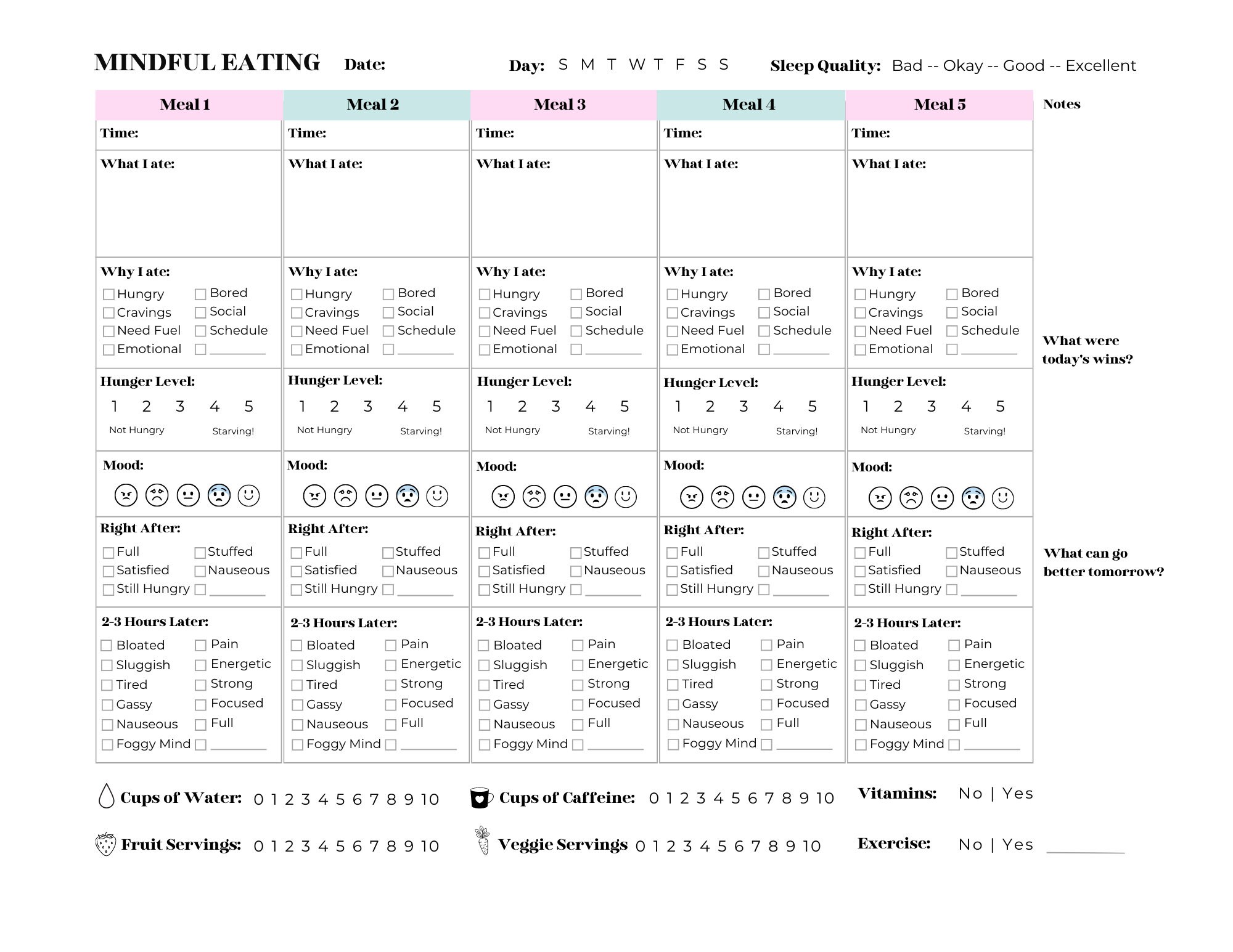 Simple Mindful Eating Journal, PDF Download, Mindfulness, Meal Planning ...