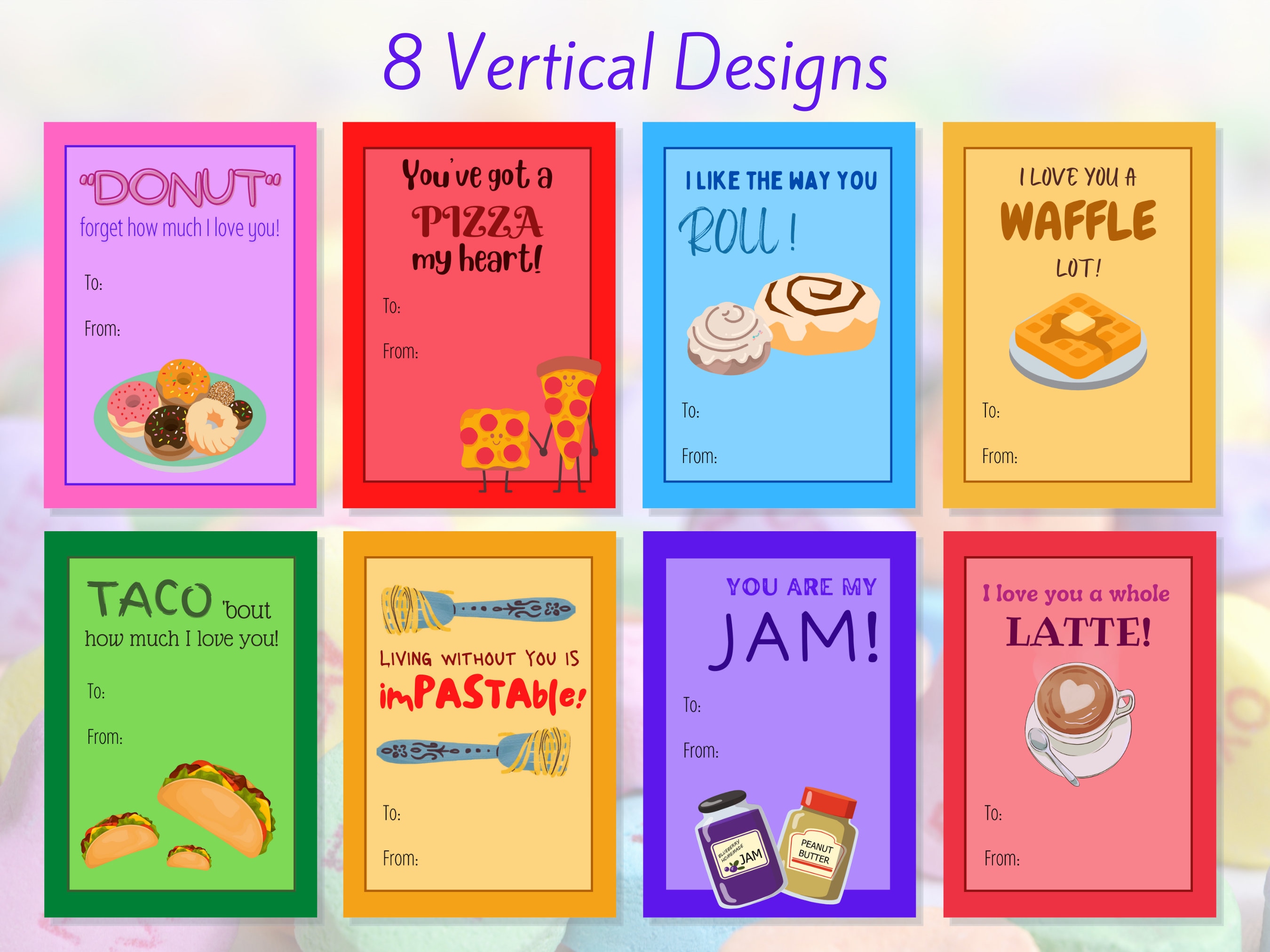 Printable Valentines Fun Food Theme Editable Valentine Cards Set - Etsy