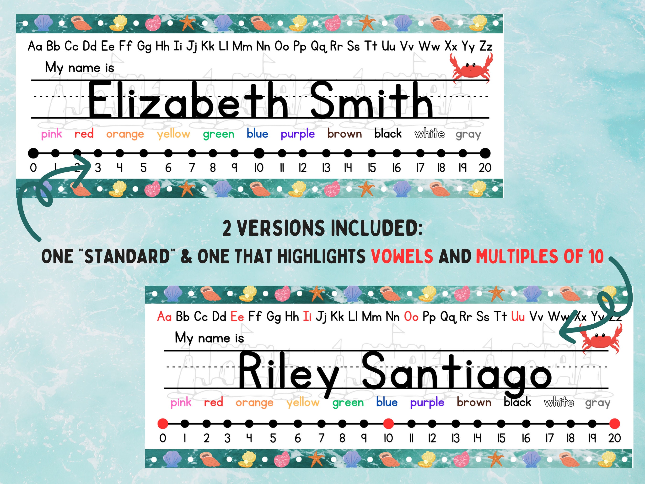 Beach Themed Desk Name Tags for Primary Students Editable Version ...