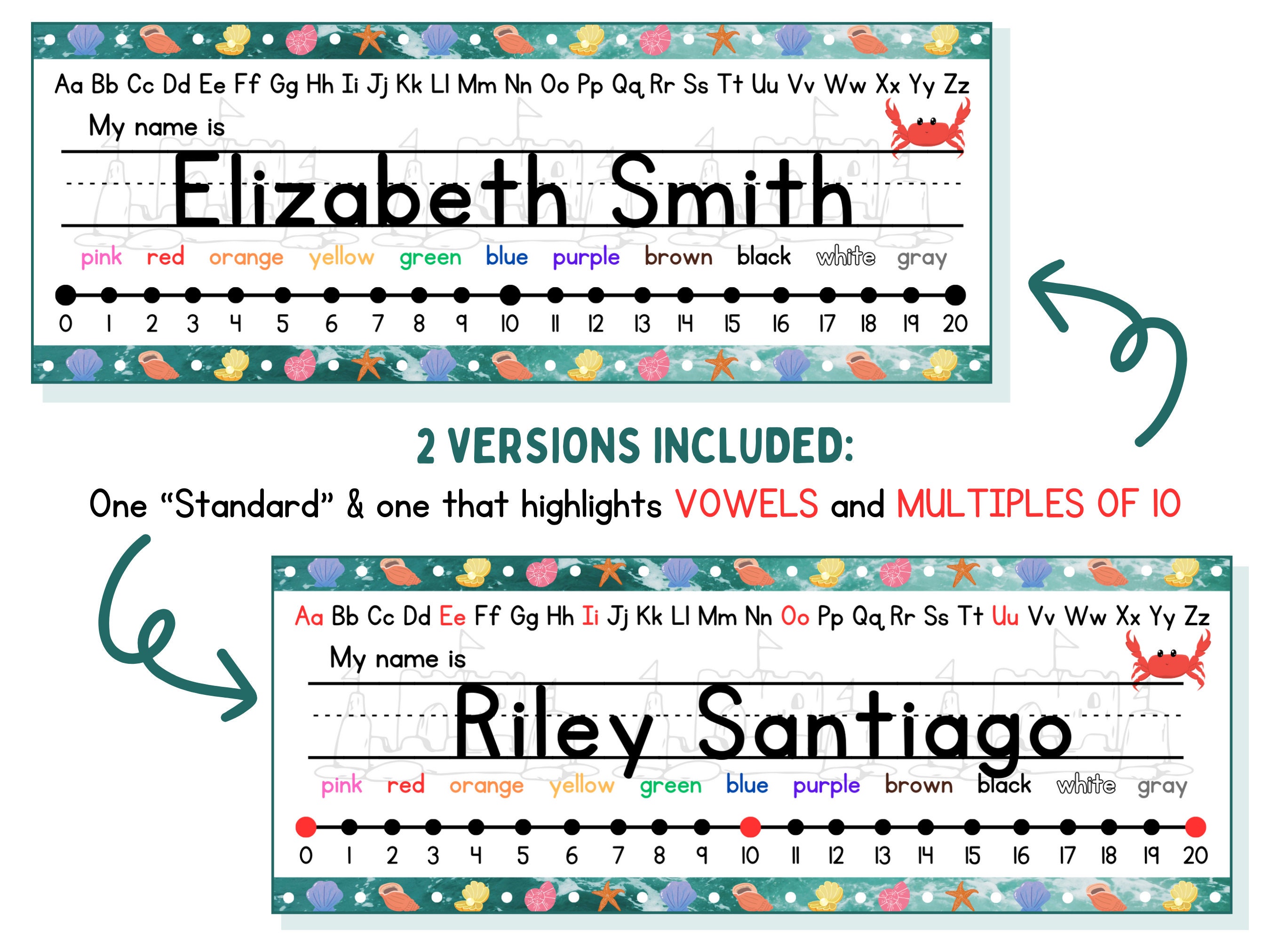 Beach Themed Desk Name Tags for Primary Students Editable Version ...
