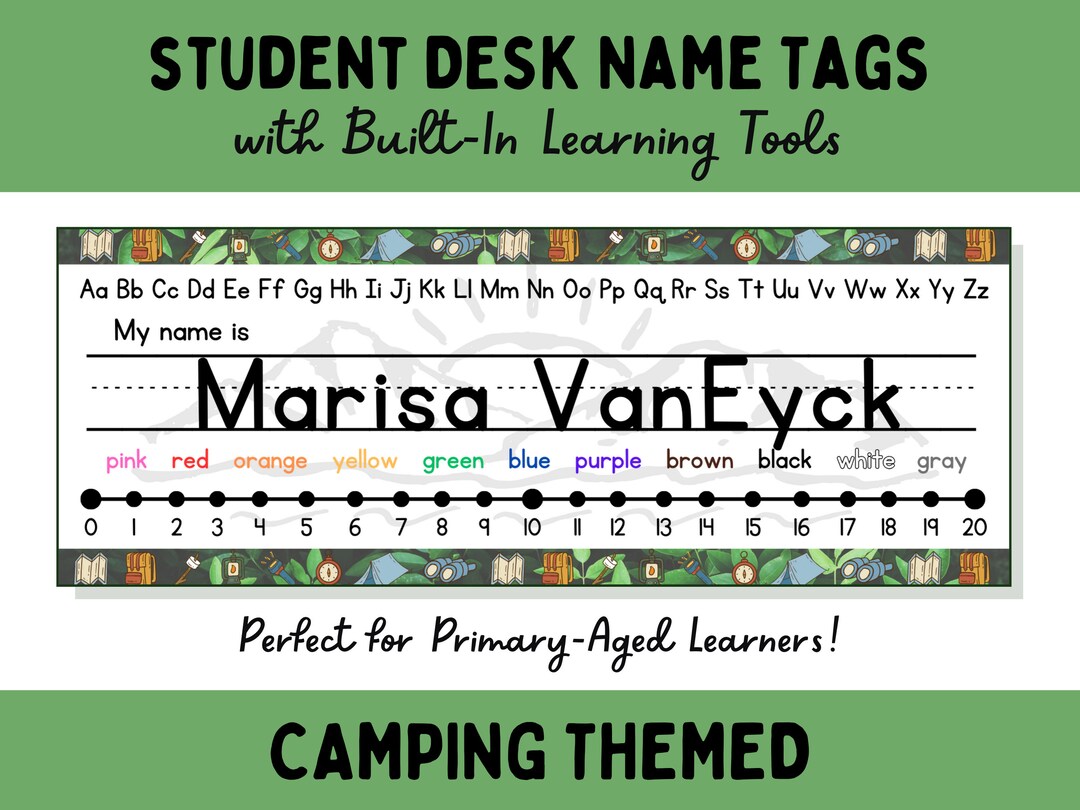 Camping Themed Desk Name Tags for Primary Students - Editable Version ...