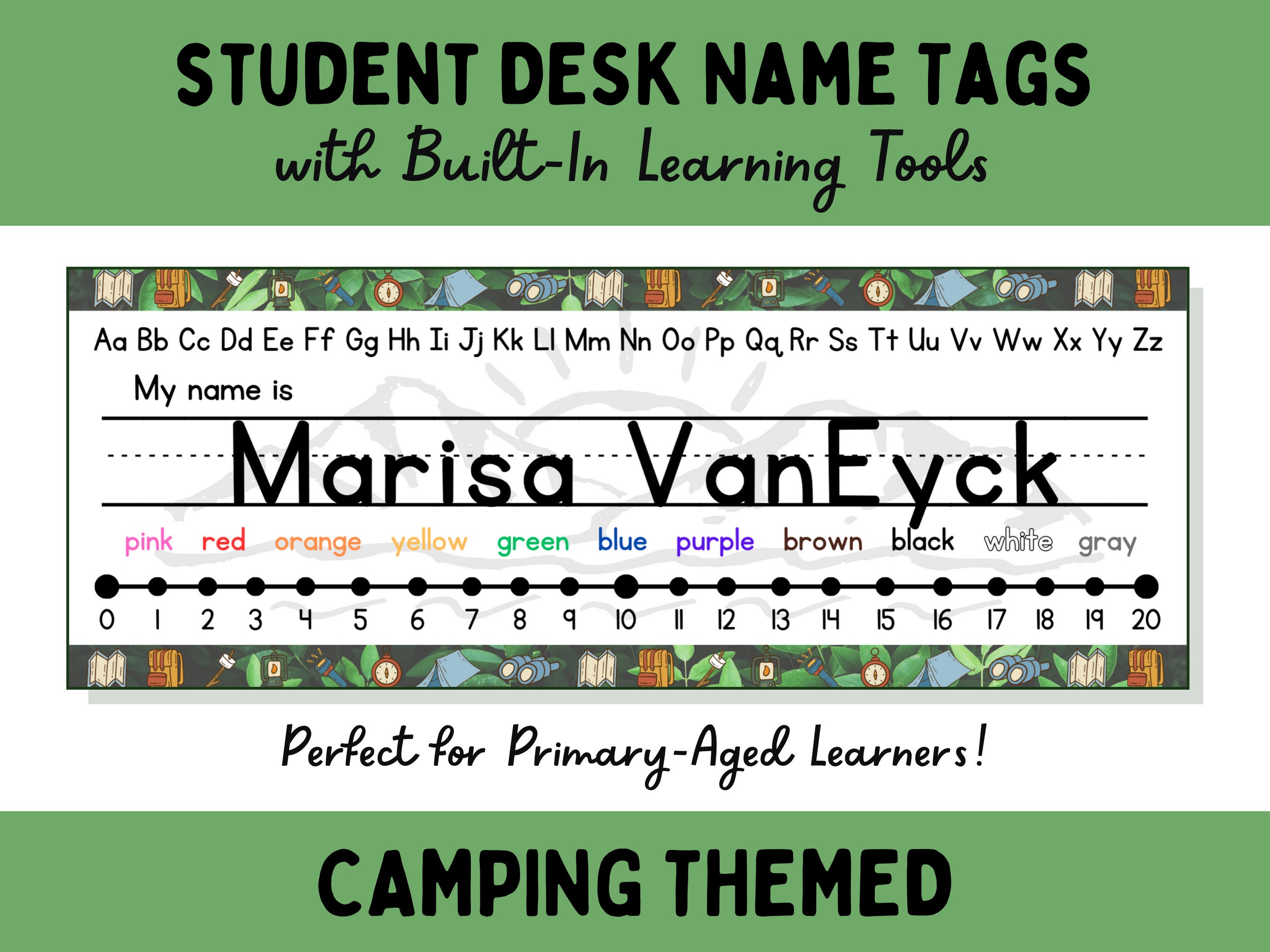 Camping Themed Desk Name Tags for Primary Students - Editable Version ...