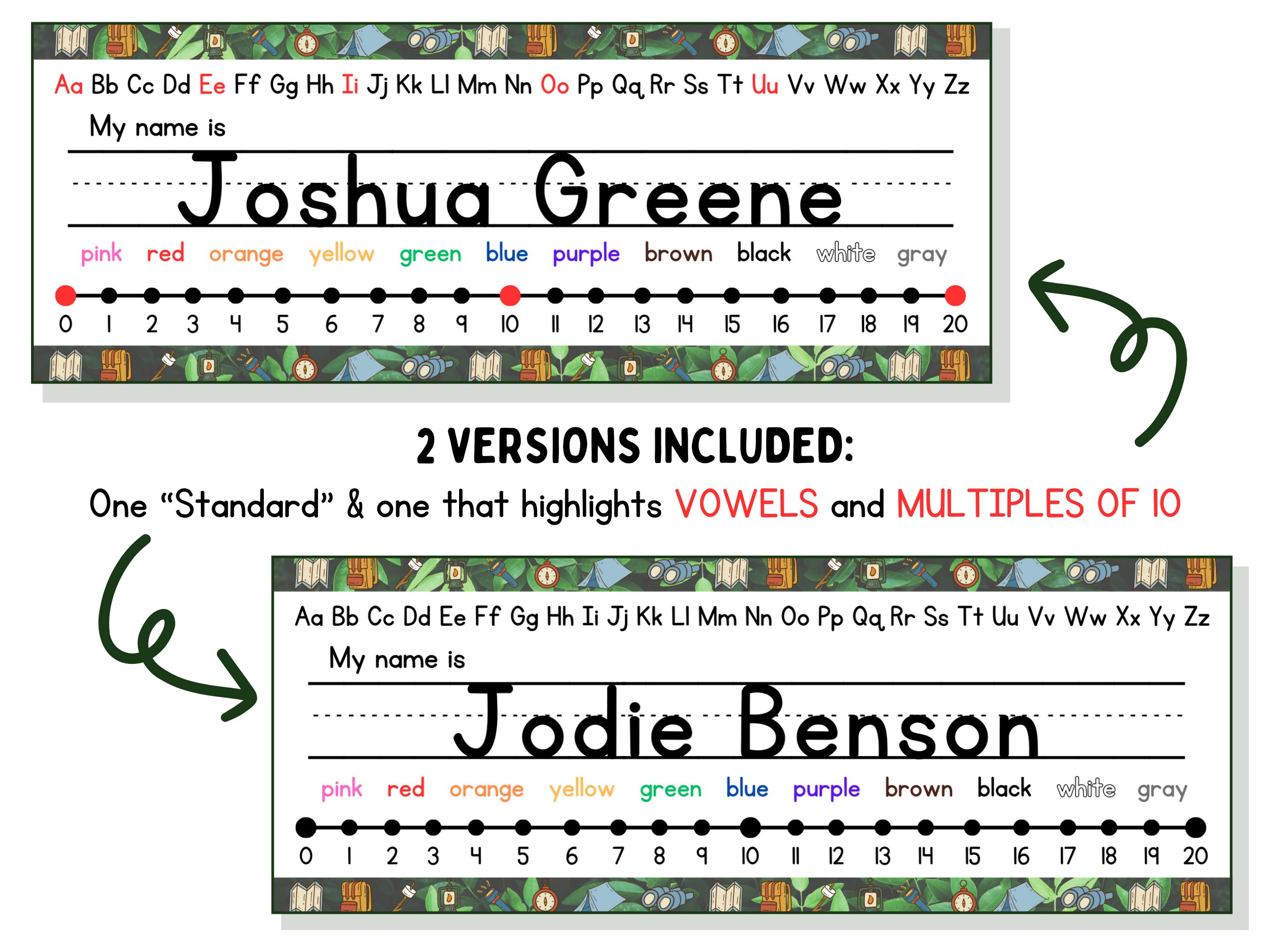 Camping Themed Desk Name Tags for Primary Students - Editable Version ...