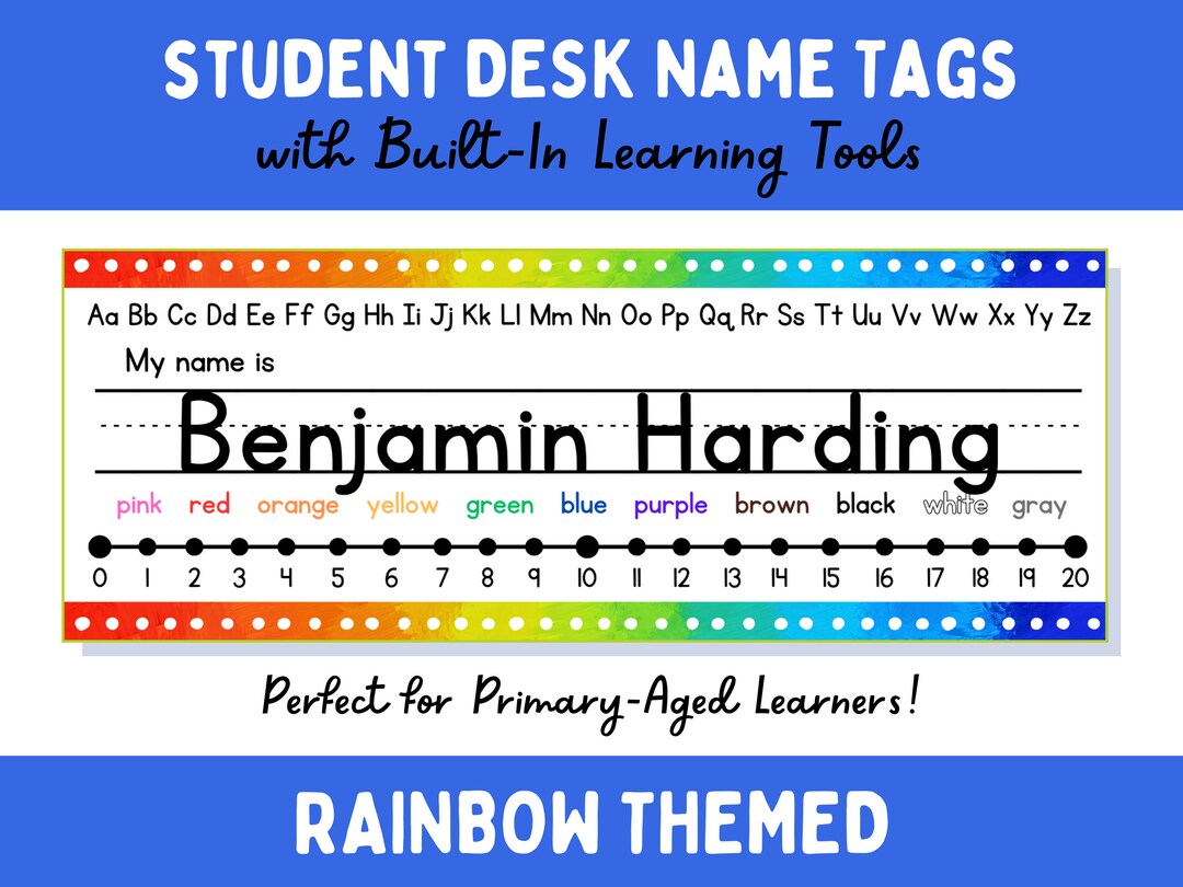 Rainbow Themed Desk Name Tags for Primary Students - Editable Version ...