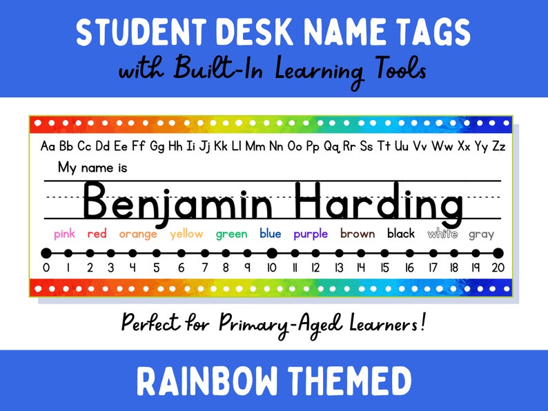 Rainbow Themed Desk Name Tags for Primary Students - Editable Version ...