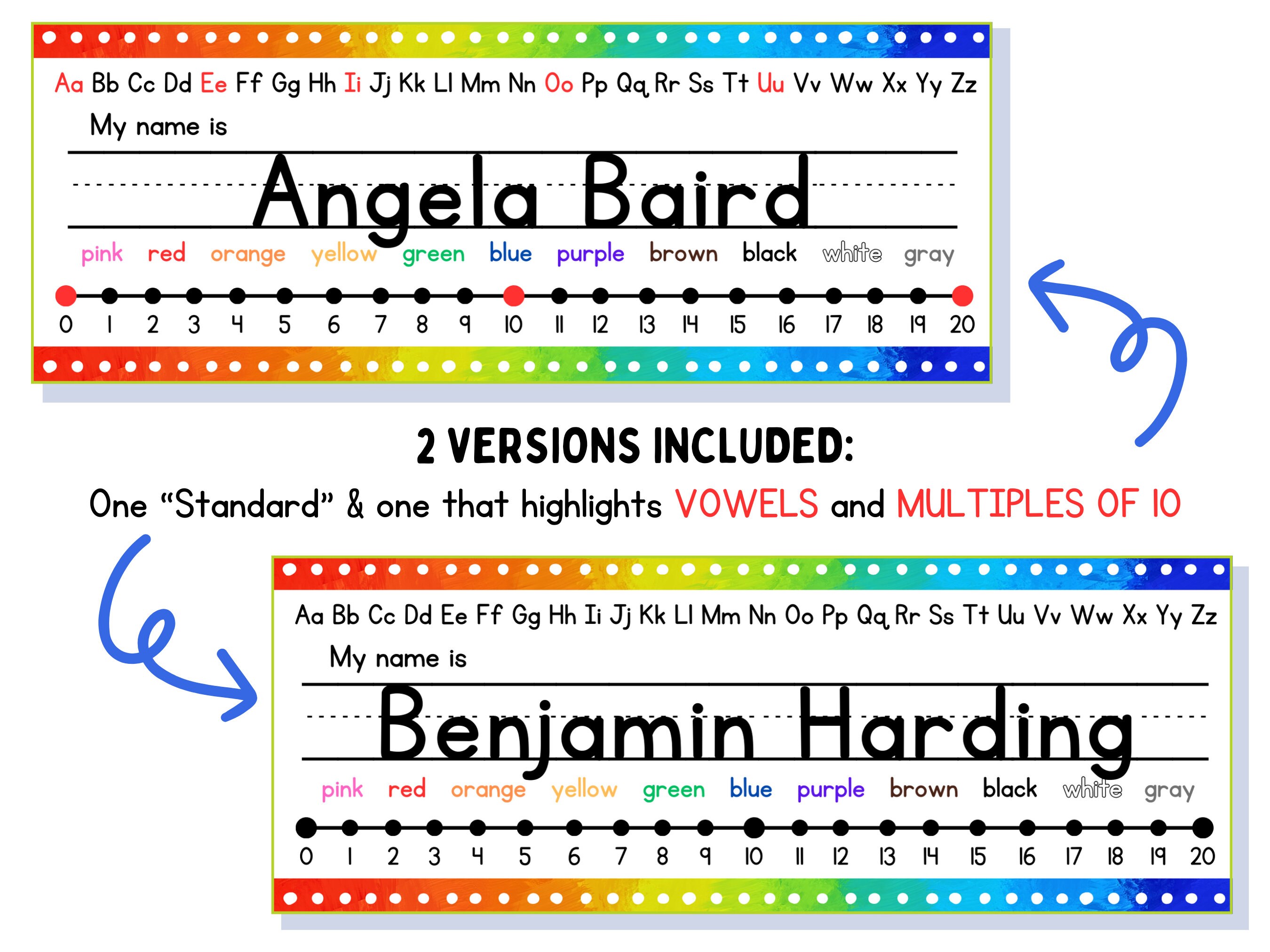 Rainbow Themed Desk Name Tags for Primary Students - Editable Version ...