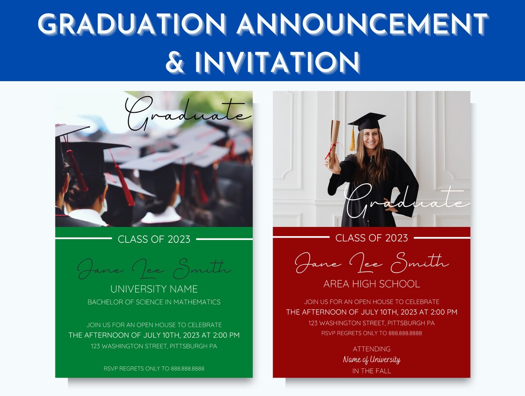 Graduation Announcement and Invitation - Stylish and Modern Editable ...