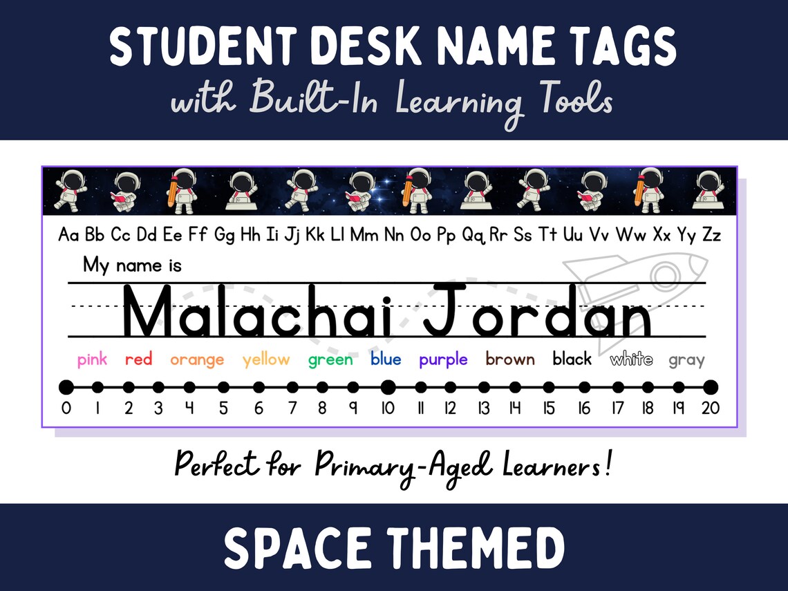 Outer Space Themed Desk Name Tags for Primary Students - Editable ...