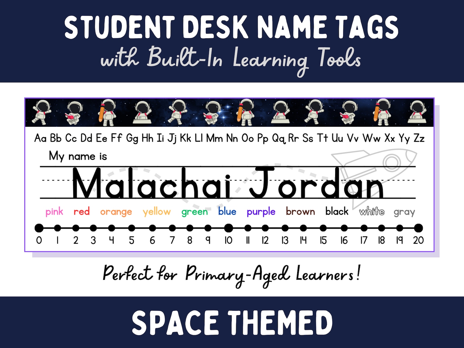 Outer Space Themed Desk Name Tags for Primary Students - Editable ...