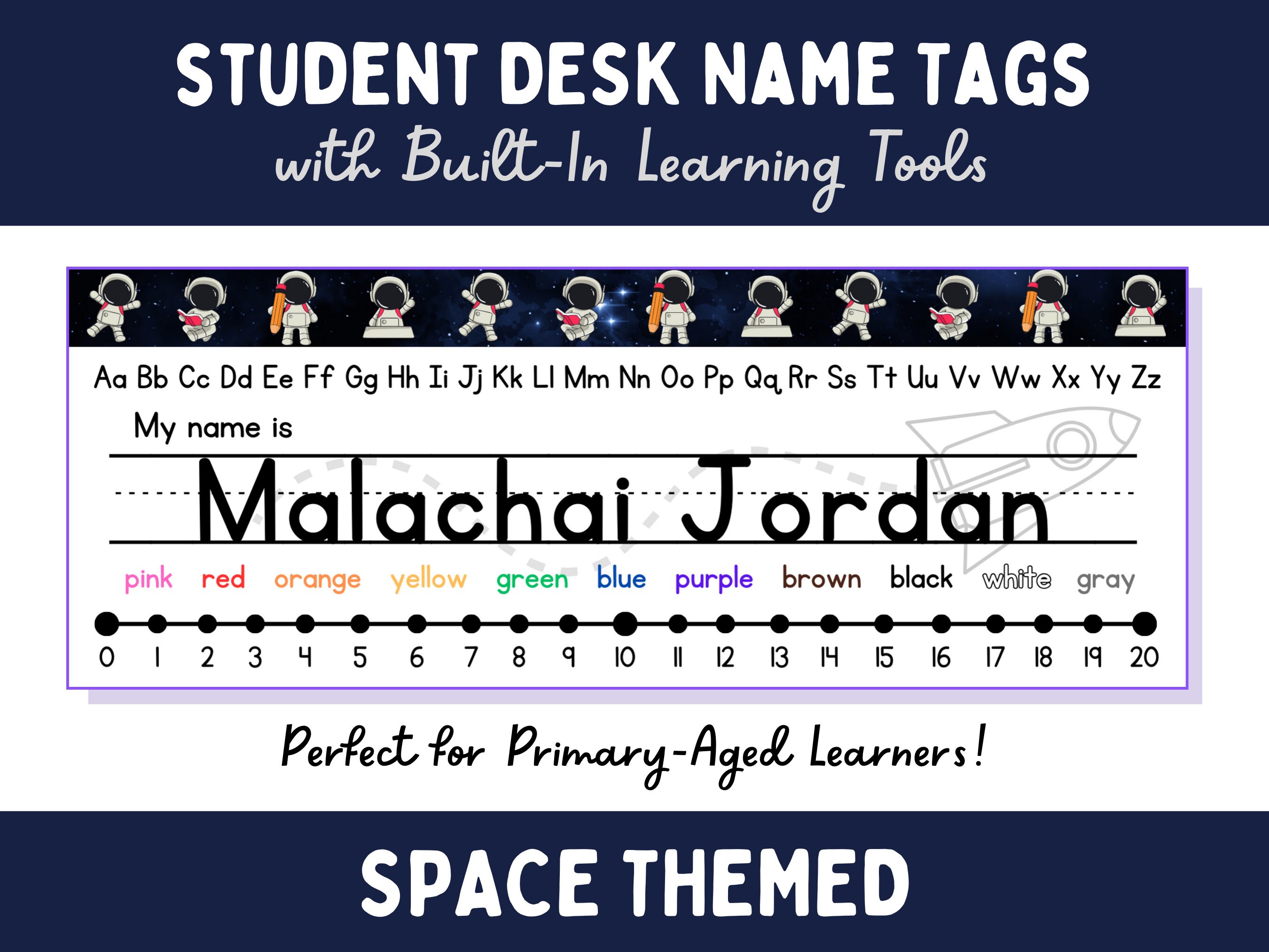 Outer Space Themed Desk Name Tags for Primary Students - Editable ...