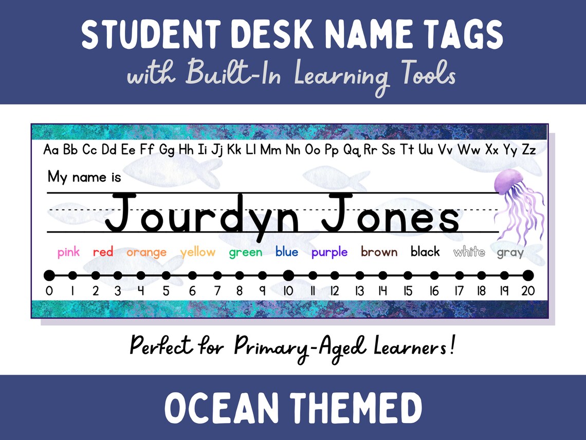 Ocean Themed Desk Name Tags for Primary Students - Editable Version ...