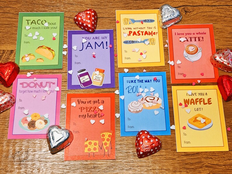 Printable Valentines - Fun Food Theme Editable Valentine Cards Set - Etsy