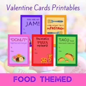 Printable Valentines - Fun Food Theme Editable Valentine Cards Set - Etsy