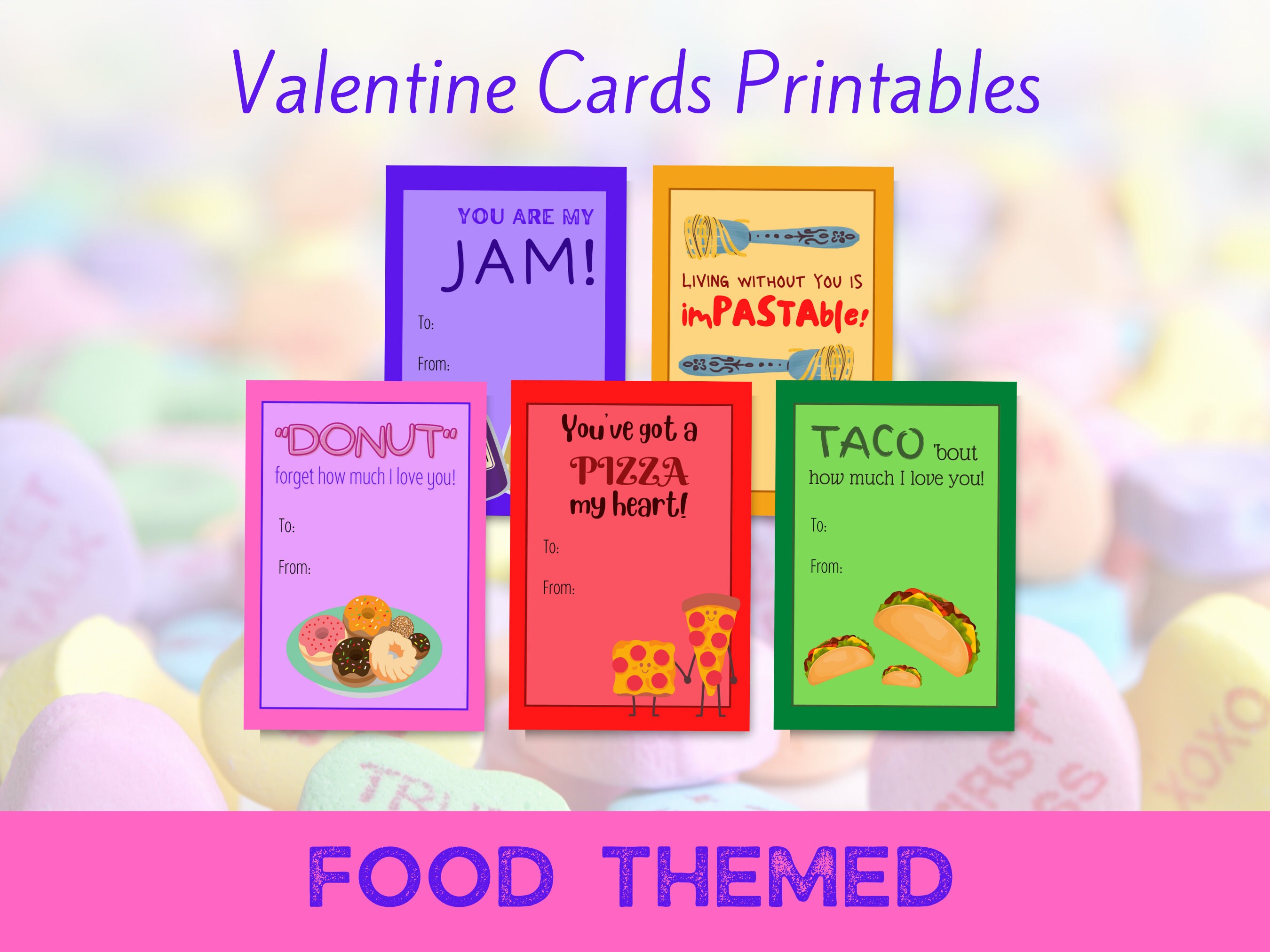 Printable Valentines Fun Food Theme Editable Valentine Cards Set - Etsy
