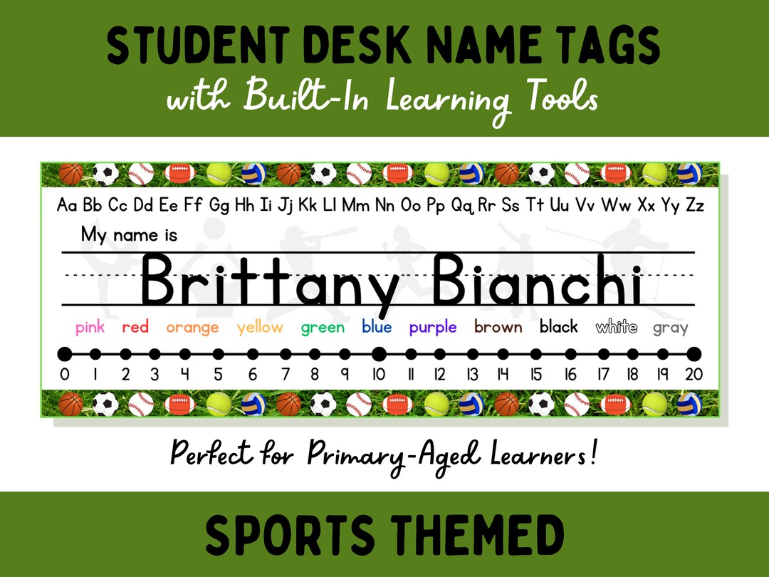 Sports Themed Desk Name Tags for Primary Students - Editable Version ...