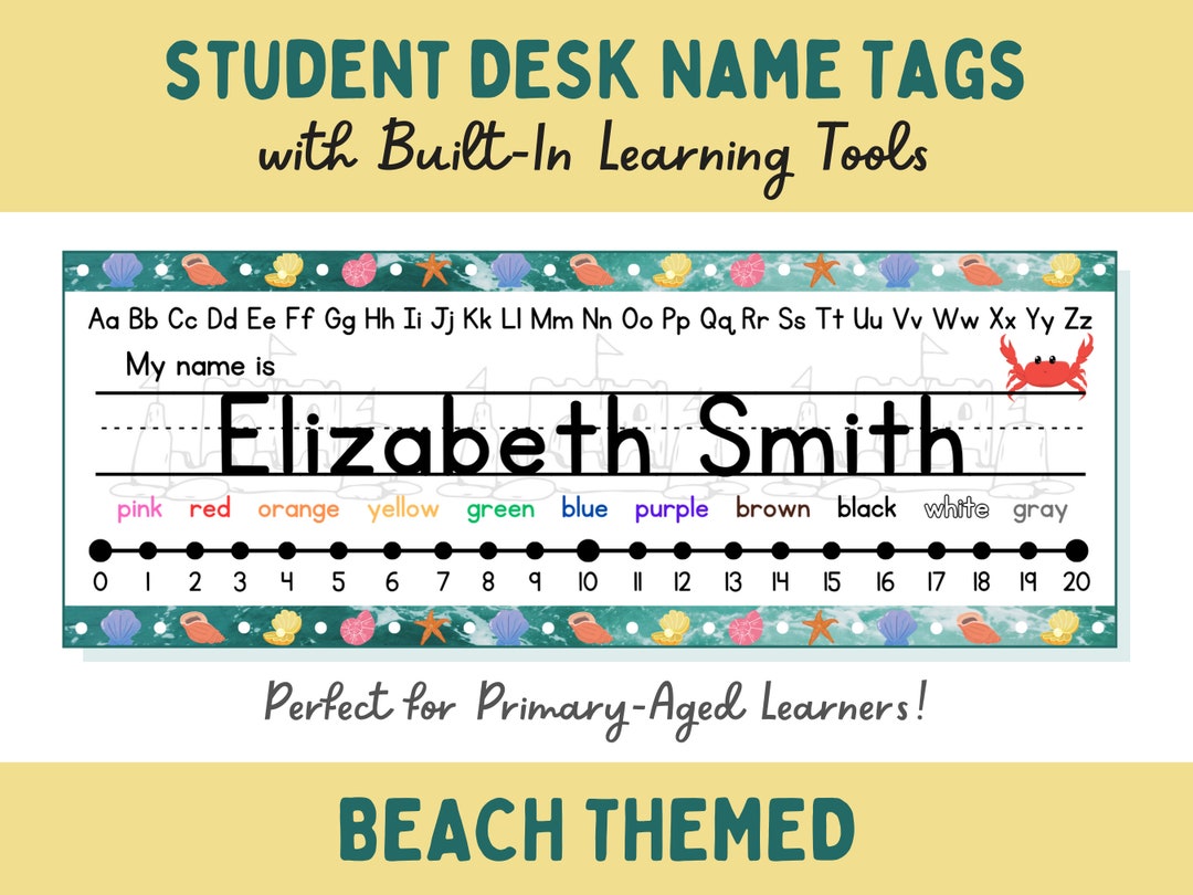 Beach Themed Desk Name Tags for Primary Students Editable Version ...