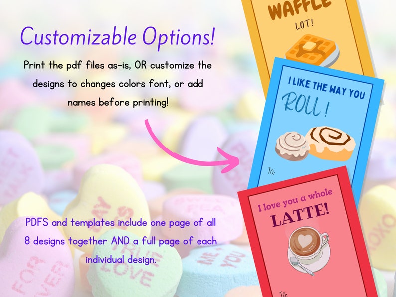 Printable Valentines - Fun Food Theme Editable Valentine Cards Set - Etsy