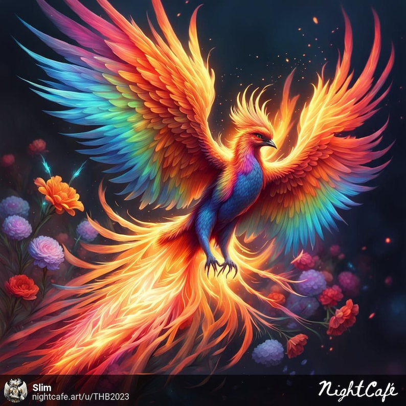 Fiery Rainbow Phoenix Digital Download - Etsy