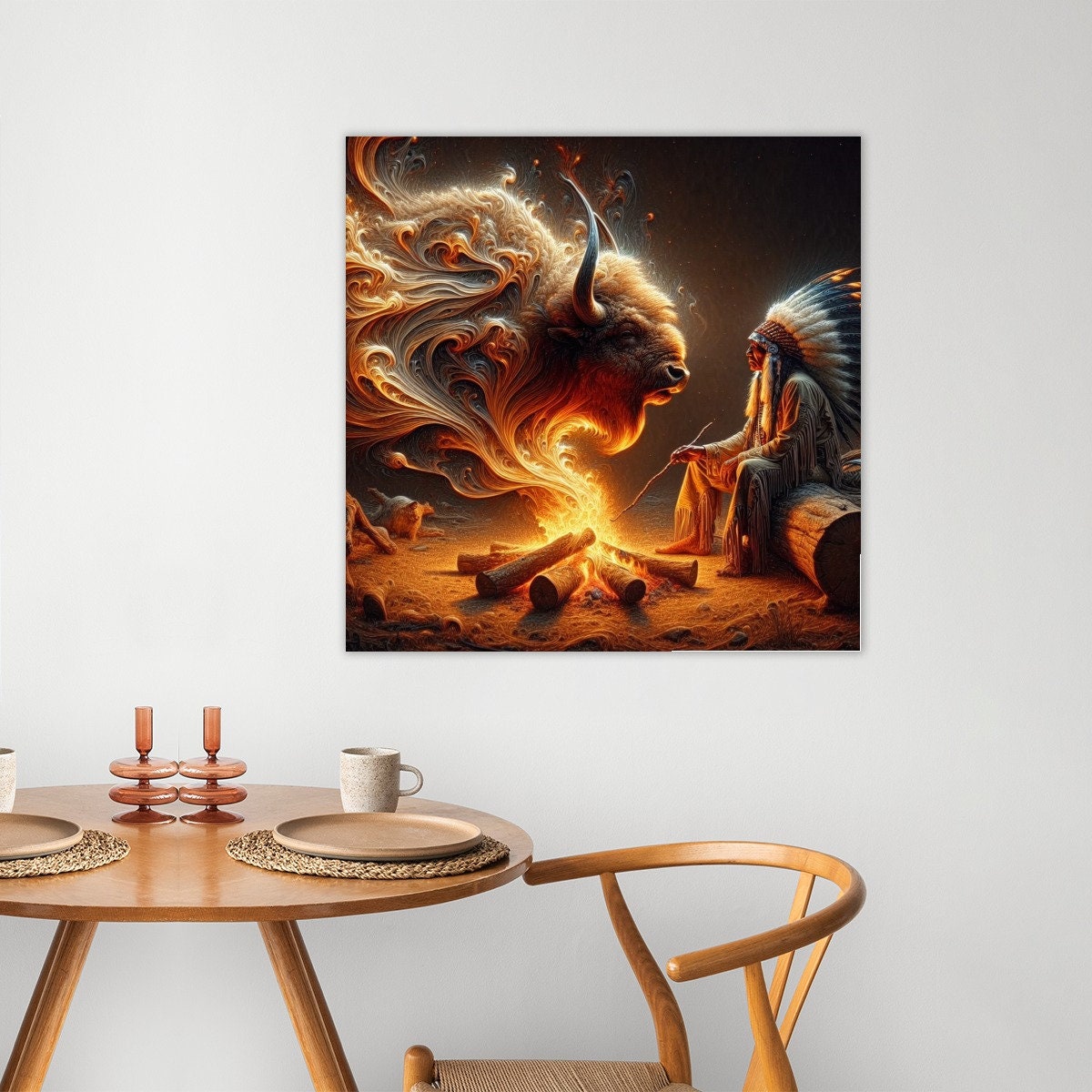 Native American Chief and His Bison Spirit Frameless Mural - Etsy