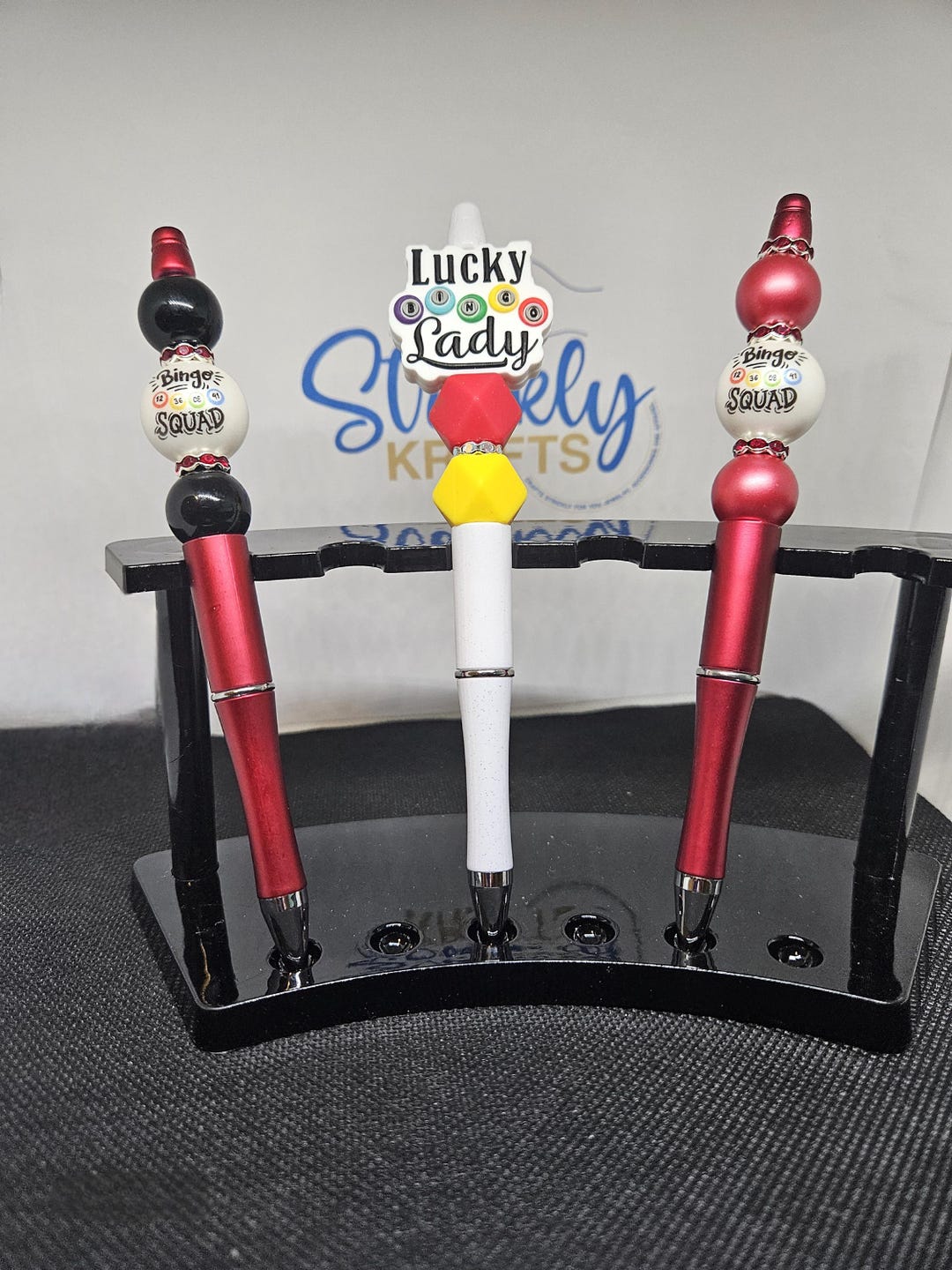 Custom Made Bingo Pens, White and Red Beaded Bingo, Black Ink, Stylish ...