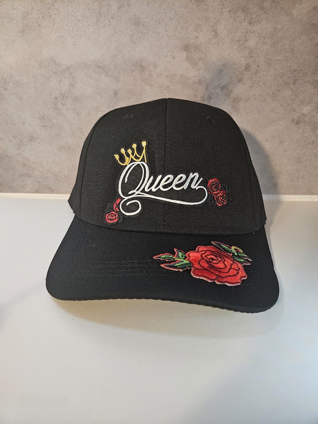 Womens "queen" Roses Patch Hat, Adjustable Black Cap, Woman Empowerment ...