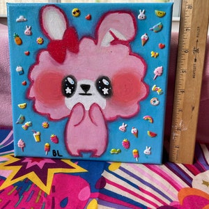 Cute Chibi Pink Bunny Kawaii Painting Small Painting Pink Cutecore ...