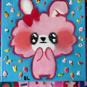 Cute Chibi Pink Bunny Kawaii Painting Small Painting Pink Cutecore ...