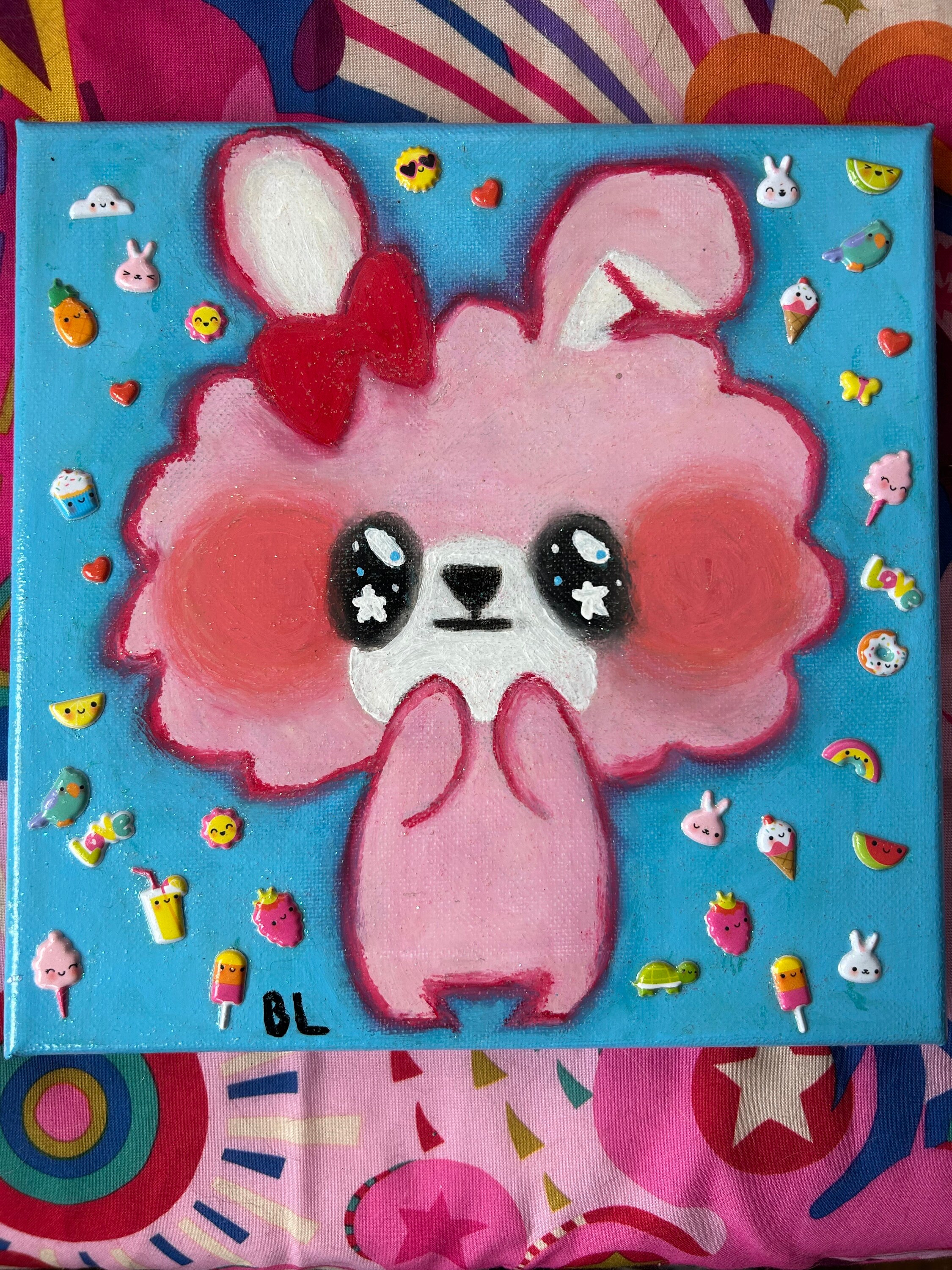 Cute Chibi Pink Bunny Kawaii Painting Small Painting Pink Cutecore ...