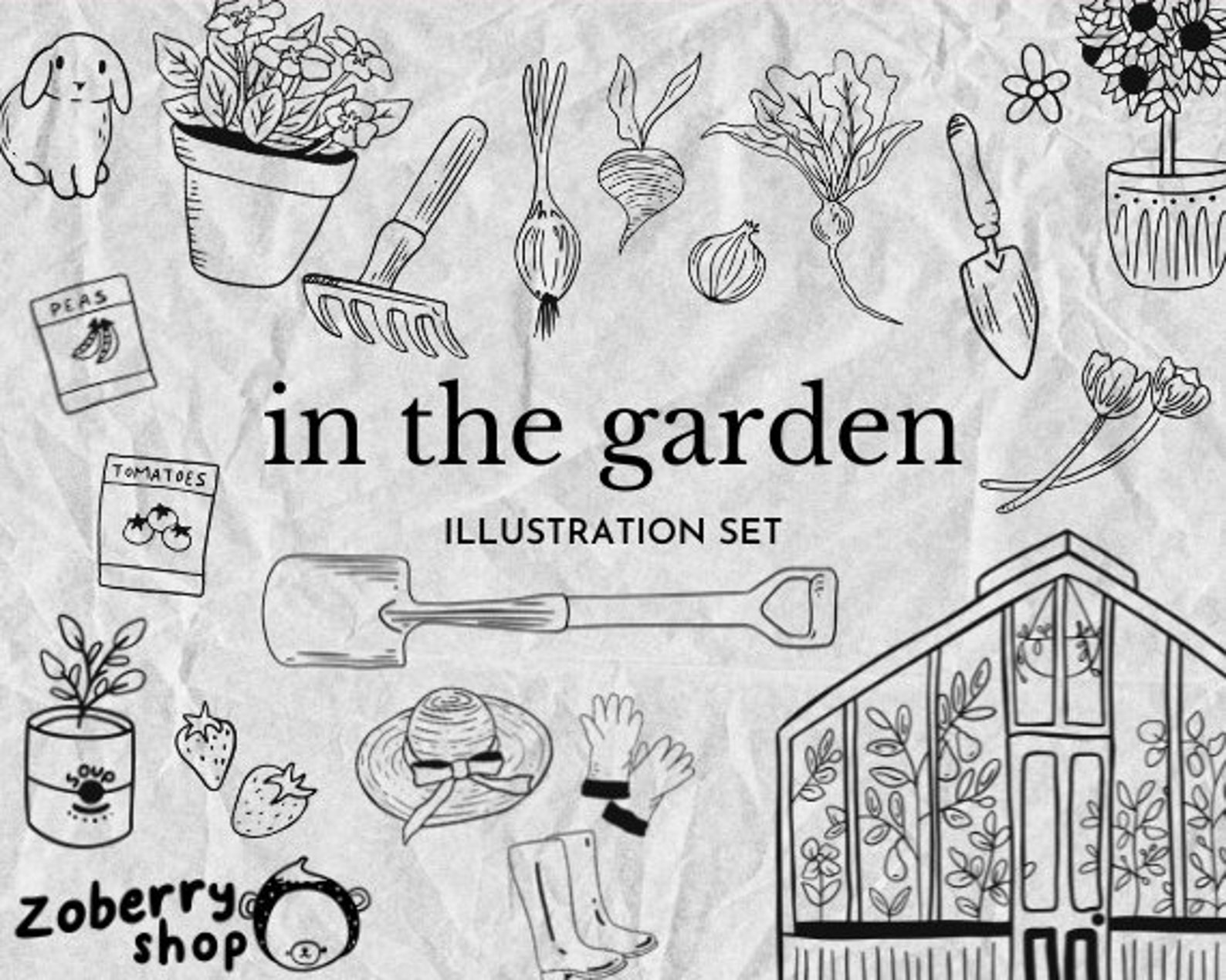 In the Garden Clip Art Hand Drawn Illustrations, Garden Doodle Drawings ...
