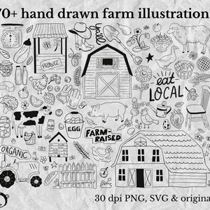On the Farm Clip Art - Hand Drawn Illustrations, Farm Doodle Drawings ...