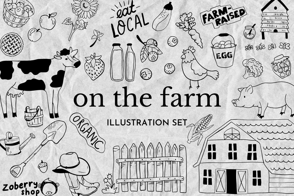 On the Farm Clip Art - Hand Drawn Illustrations, Farm Doodle Drawings ...