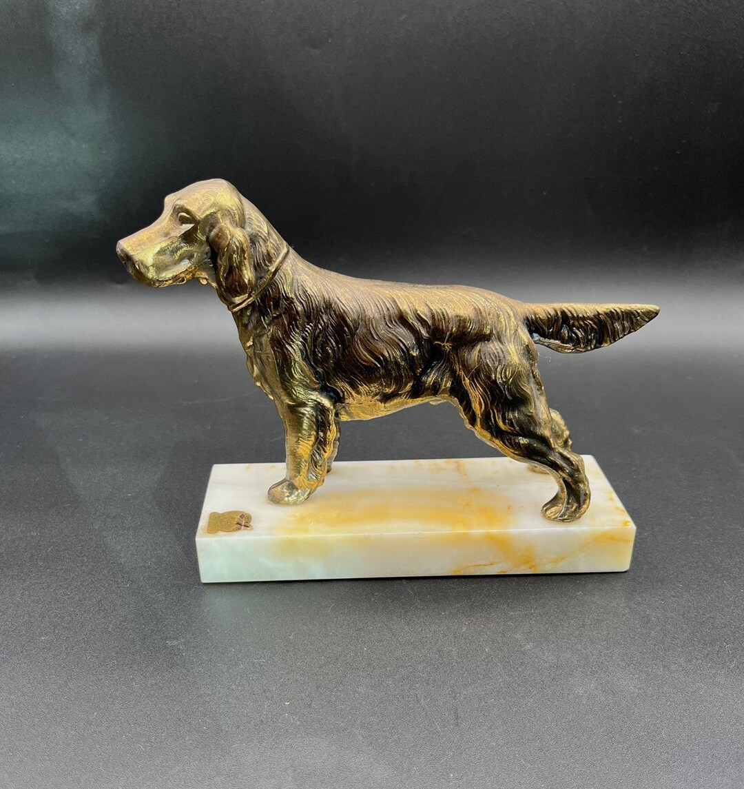 Brass Pointer Dog Sculpture on Onyx Cased Brass Dog Shelf Decor ...